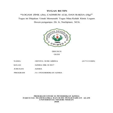 Logam Zn (zink) ,Cd (Cadmium), Hg (Raksa) | DOCX