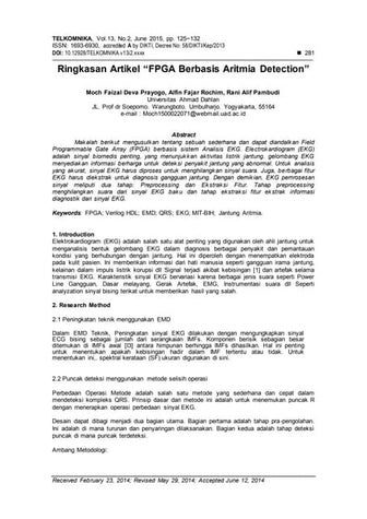 Ringkasan artikel deteksi aritmia berbasis fpga (fpga based arrhythmia detection) | PDF