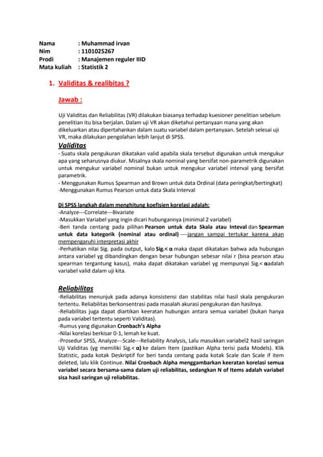 Uji Validitas dan Realibilitas SPSS dan Contoh | PPT