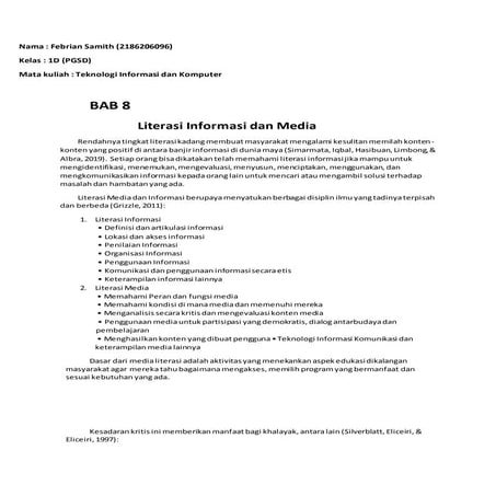 BAB 8 LITERASI INFORMASI DAN MEDIA | DOCX