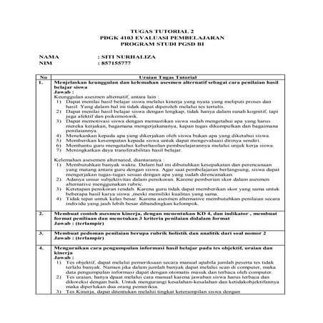 Tugas Tutorial 2 Eval Pembelajaran Siti Nurhaliza 857155777 Pdf