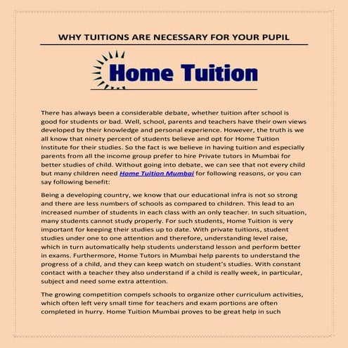 WHY TUITIONS ARE NECESSARY FOR YOUR PUPIL | PDF
