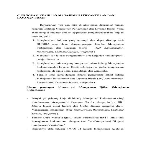 TUJUAN PROGRAM KEAHLIAN MANAGEMEN PERKANTORAN DAN ALASANNNYA.docx