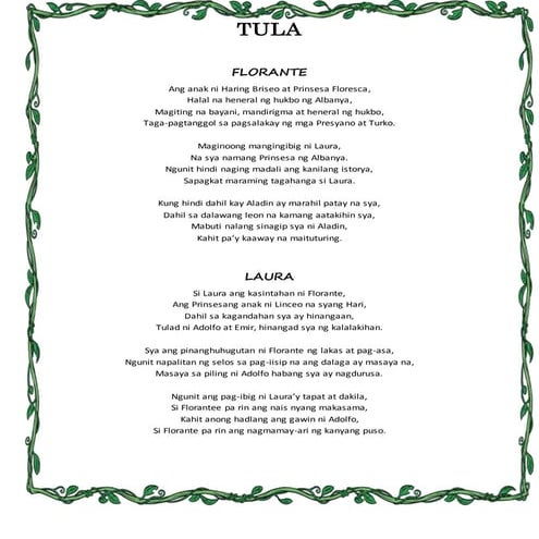 Tula - Mga Tauhan sa Florante at Laura | DOCX