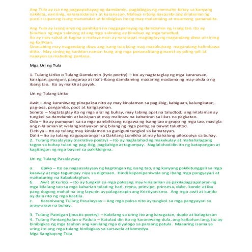 Tula, elemento at uri nito | PPTX