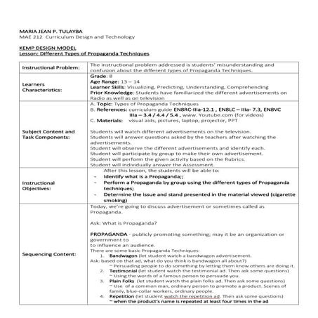 KEMP SAMPLE LESSON PLAN English 8 | PDF