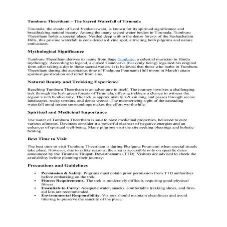 Tumburu Theertham – The Sacred Waterfall of Tirumala | DOCX