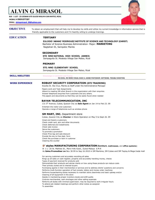 resume for OJT | DOCX | Technology & Computing