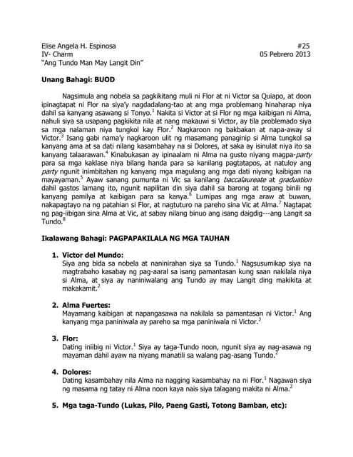 Pagsusuri sa Nobela: "Ang Tundo Man May Langit Din" (Kabanata 8) ni Andres Cristobal Cruz | PDF
