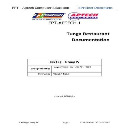 Tunga restaurant documentation | DOC