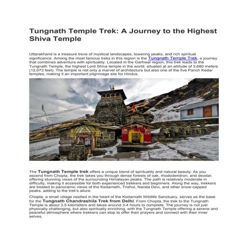 Tungnath Temple Trek: A Journey to the Highest Shiva Temple | PDF