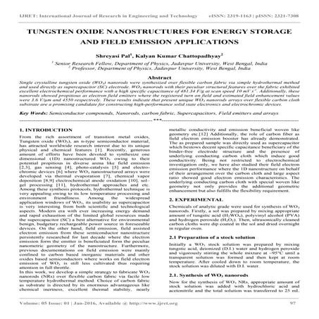 Tungsten oxide nanostructures for energy storage and field emission ...