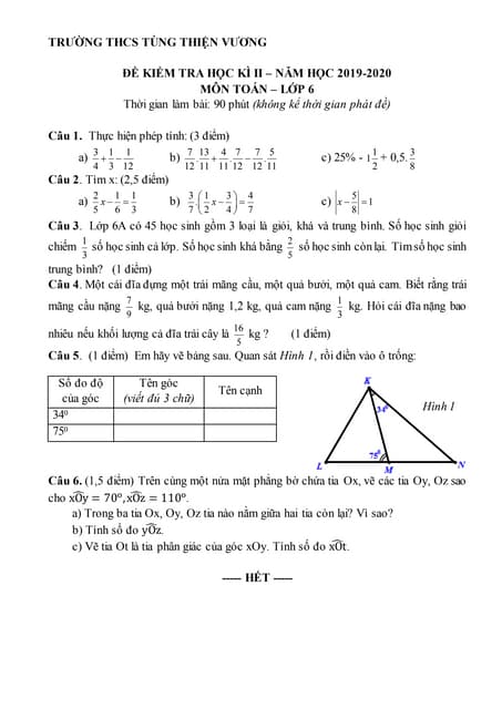 Đề Thi HK2 Toán 6 - THCS Tô Ký | PDF
