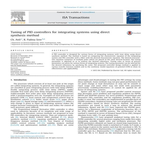 Tuning Of Pid Controllers For Integrating Systems Using Direct