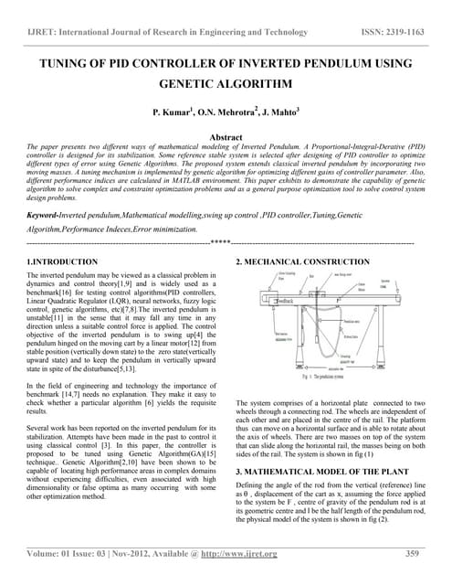 Tuning Of Pid Controller Of Inverted Pendulum Using Genetic Algorithm Pdf