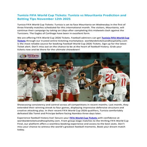 Tunisia Fifa World Cup Tickets Tunisia Vs Mauritania Prediction And