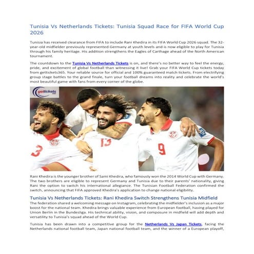 Tunisia FIFA World Cup Tickets Tunisia to unveil World Cup squad and ...