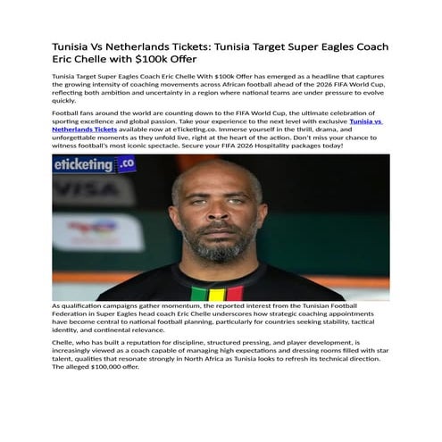 Tunisia Vs Netherlands Tickets Tunisia Target Super Eagles Coach Eric ...