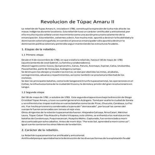 Rebelion de tupac amaru II | DOCX