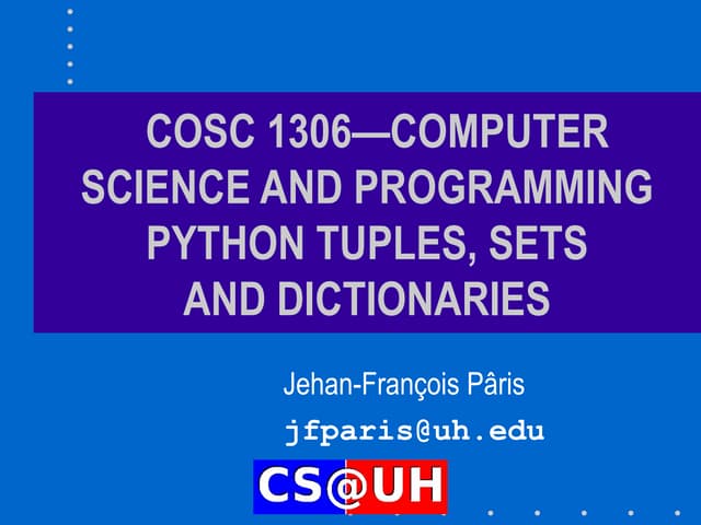 Tuples, sets and dictionaries-Programming in Python | PPT Tuples, sets and dictionaries-Programming in Python | PPT