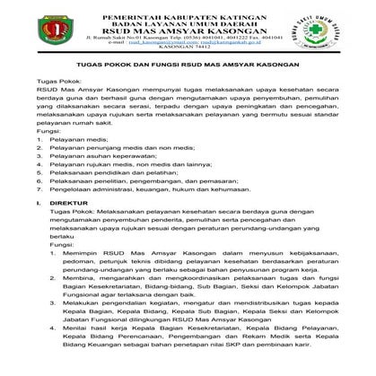 TUPOKSI RSUD MAS AMSYAR KAB KATINGAN PROV KALTENG | DOCX