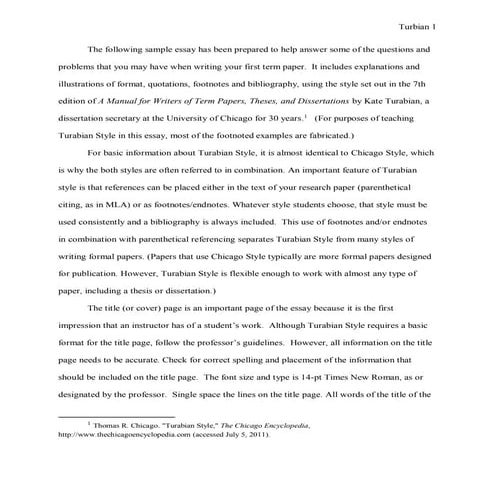 Turabian Example Paper with Footnotes Sample Paper - Austin Peay State ...