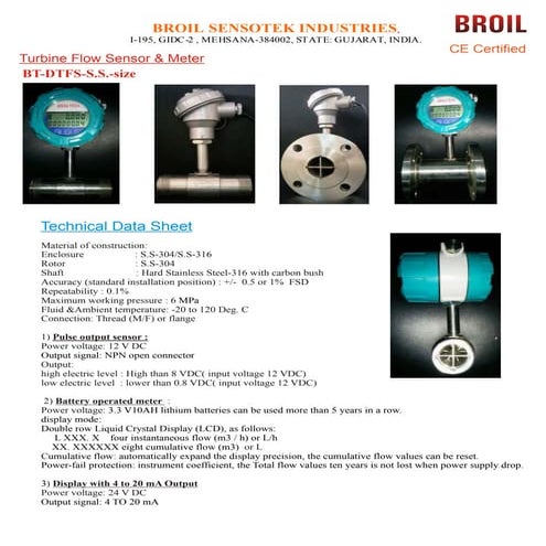 Turbine Flow Sensor With Pulse Output | PDF