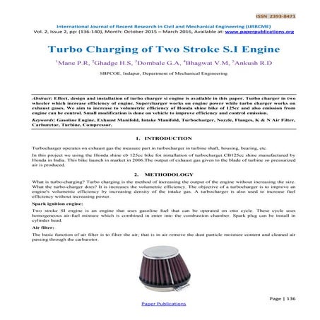 Turbo Charging of Two Stroke S.I Engine | PDF