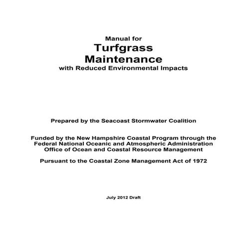 Manual for Turfgrass Maintenance with Reduced Environmental Impacts | PDF