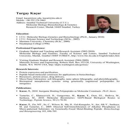 Turgay Kacar Cv | PDF