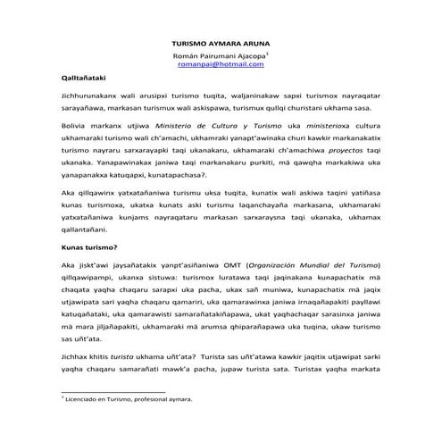 Turismo aymara aruna | PDF
