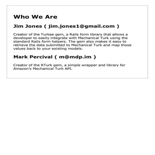 Ruby, Turkee and Mechanical Turk | PDF