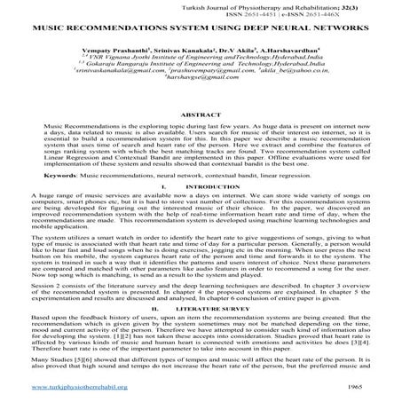 Deep Learning Based Music Recommendation System | PDF