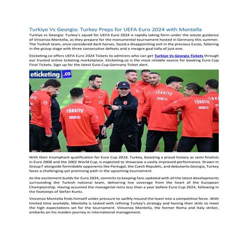 Turkiye Vs Georgia Turkey Preps for UEFA Euro 2024 with Montella.pdf ...