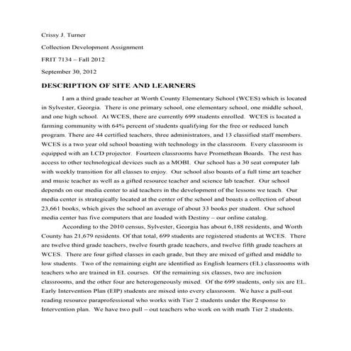 Crissy Turner - Collection Development Plan - FRIT 7134 | PDF