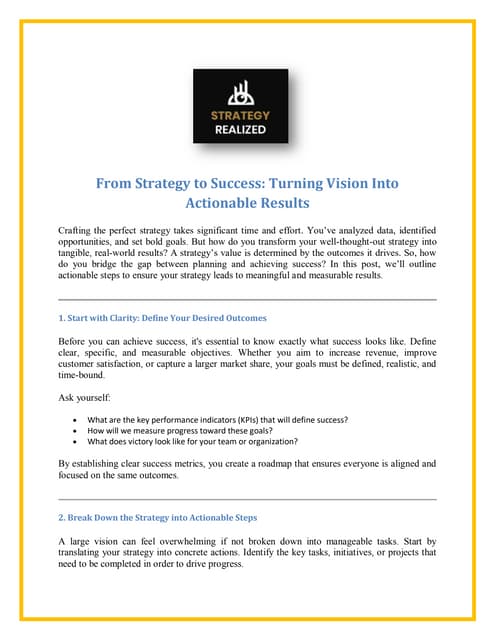 Turning Strategy Into Results - Strategy Realized | PPT