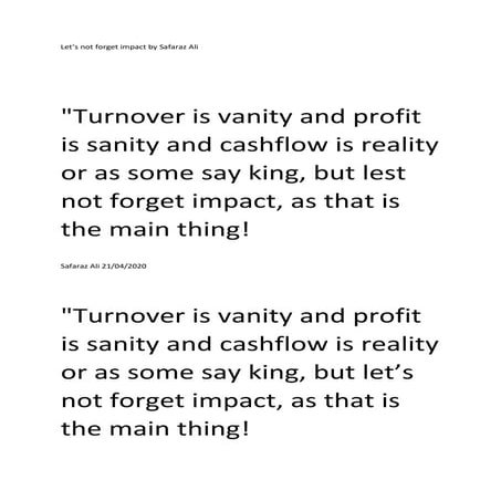 Turnover is vanity and profit is sanity | PDF