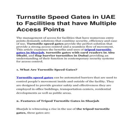 Turnstile Speed Gates in UAE to Facilities that have Multiple Access ...