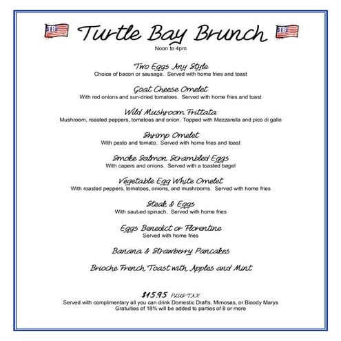 Turtle Bay Brunch Menu | PDF
