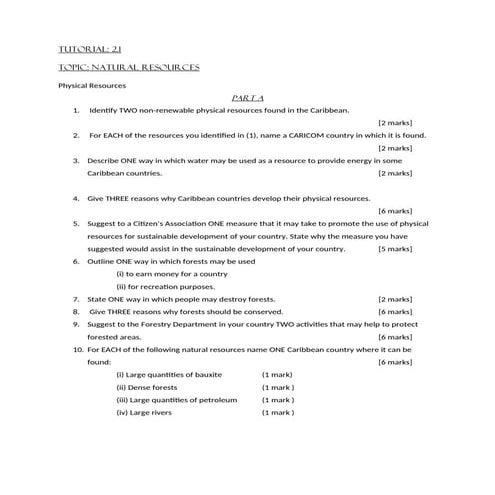 TUT. 2.1 Natural Resources Practice questions | DOC