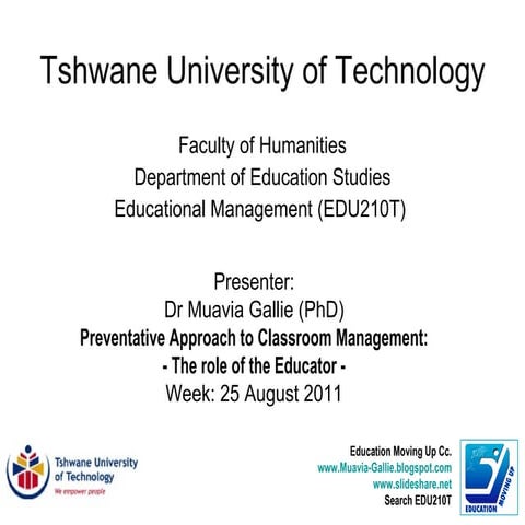 TUT EDU210T Preventative vs Care classroom management | PPT