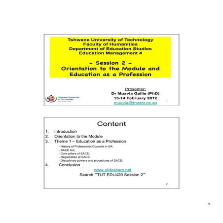 TUT EDU420 - Session 2 - Module orientation and Education as a ...