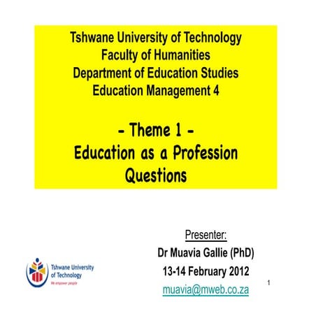 TUT EDU401 Questions on Education as a Profession Page 1 | PDF