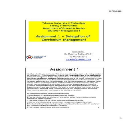 TUT EDU420 Assignment 1 - Delegation of curriculum management | PDF