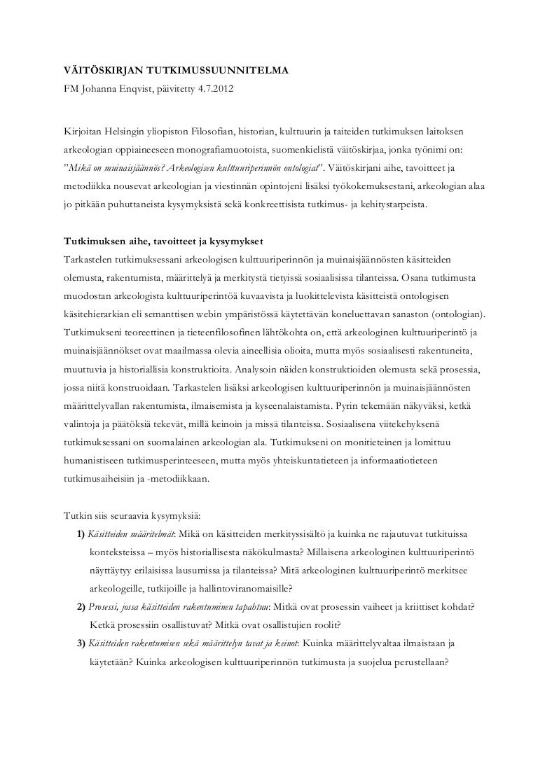 Väitöskirjan tutkimussuunnitelma Enqvist