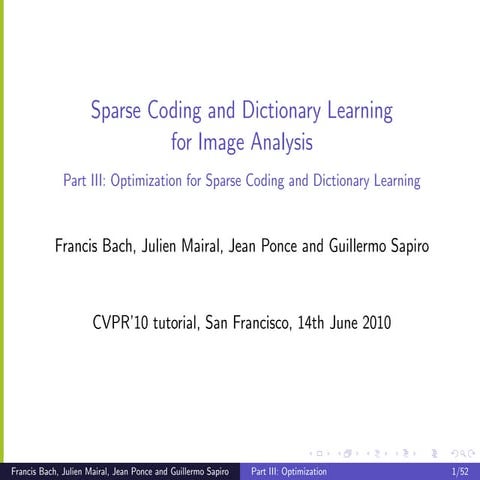 Cvpr2010 Sparse Coding And Dictionary Learning For Image Analysis Part 3 Optimization