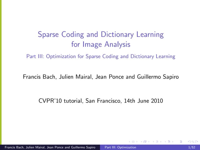 Cvpr2010 Sparse Coding And Dictionary Learning For Image Analysis Part 3 Optimization