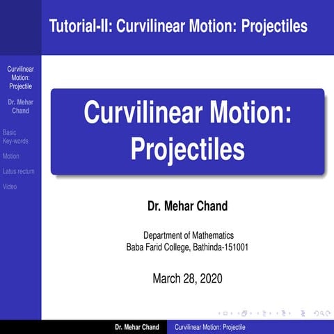 Tutorial 2 Curvilinear Motion: Projectiles | PPT