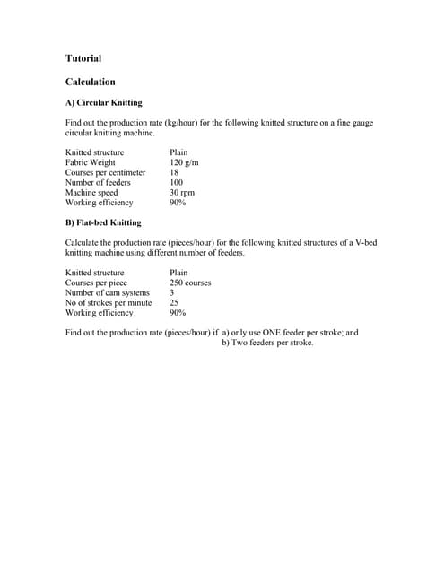 Spinning Plan Calculation | PDF