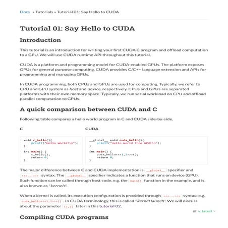 Cuda Tutorial 01 Say Hello To Cuda Notes Pdf 